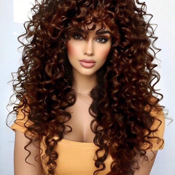 Rebellious Rose | Hair | 24inch Curly Hair Female Wig Wavy Brown Wig ...
